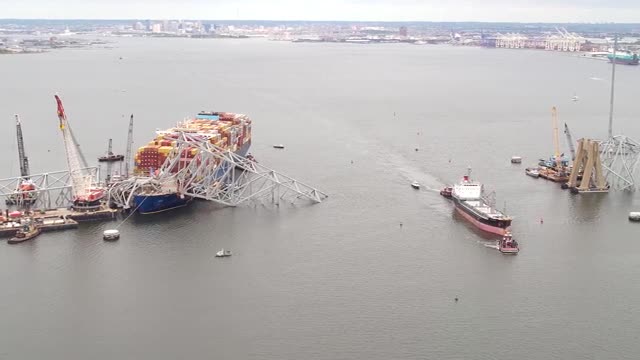 First vessel passes through Patapsco River in Baltimore following ...